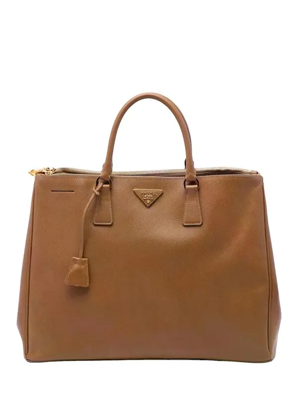 Prada Saffiano Lux Galleria Double Zip Tote Bag - Brown