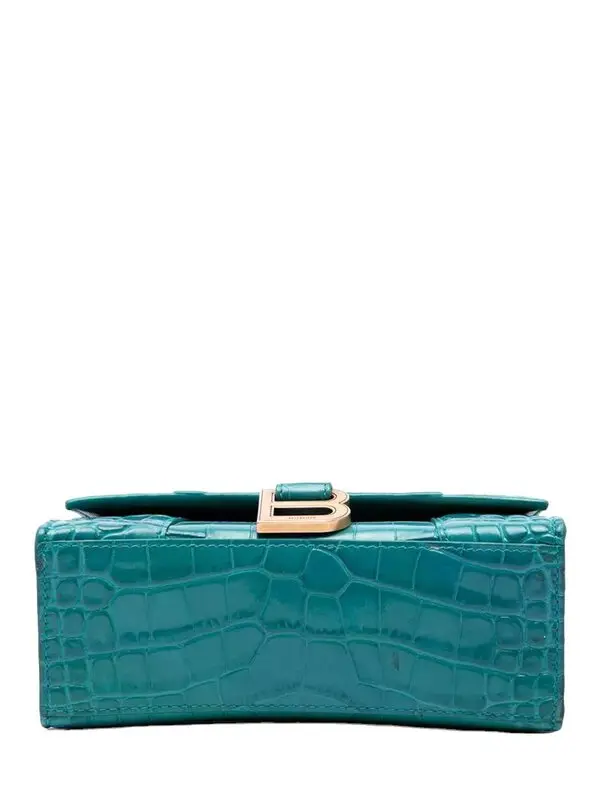 Balenciaga Croc Embossed Calfskin Hourglass Top Handle Bag Xs Satchel - Blue