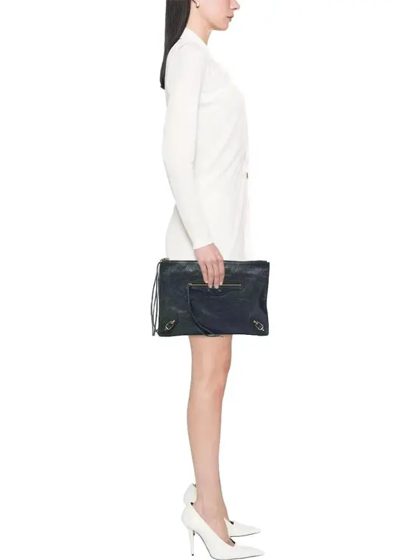Balenciaga Lambskin Leather Zip Around Flat Clutch Bag - Grey