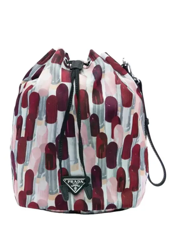 Prada Tessuto Lipstick Print Drawstring Pouch - White