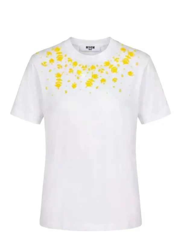 MSGM Floral Motif Bead-embellished T-shirt - White