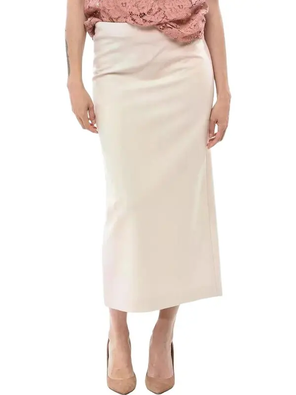SUPER BLOND Rear-slit Pencil Midi Skirt - Neutrals