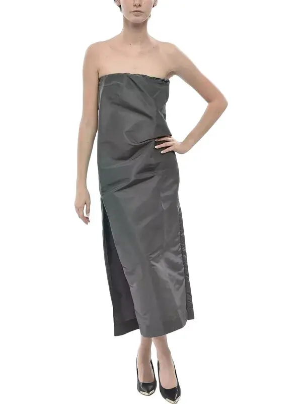 SUPER BLOND Strapless Silk Midi Dress - Grey