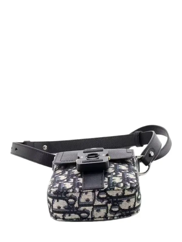 Dior Vertical Saddle Pouch With Strap Oblique Canvas And Leather Crossbody Bag - Black