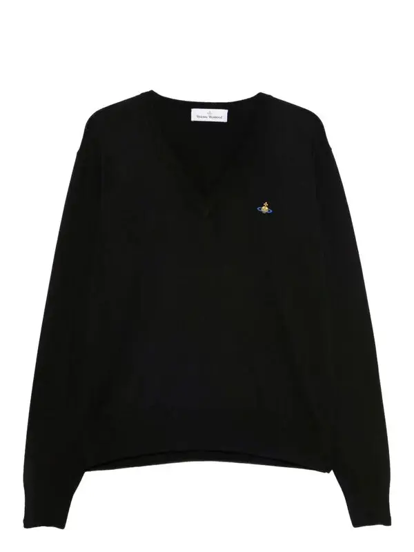 VIVIENNE WESTWOOD Orb-embroidered V-neck Sweater - Black