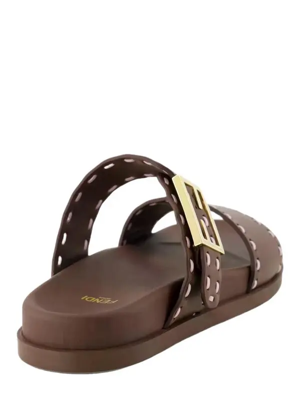 Fendi Double Band Slides With Ff Baguette Buckle - Brown