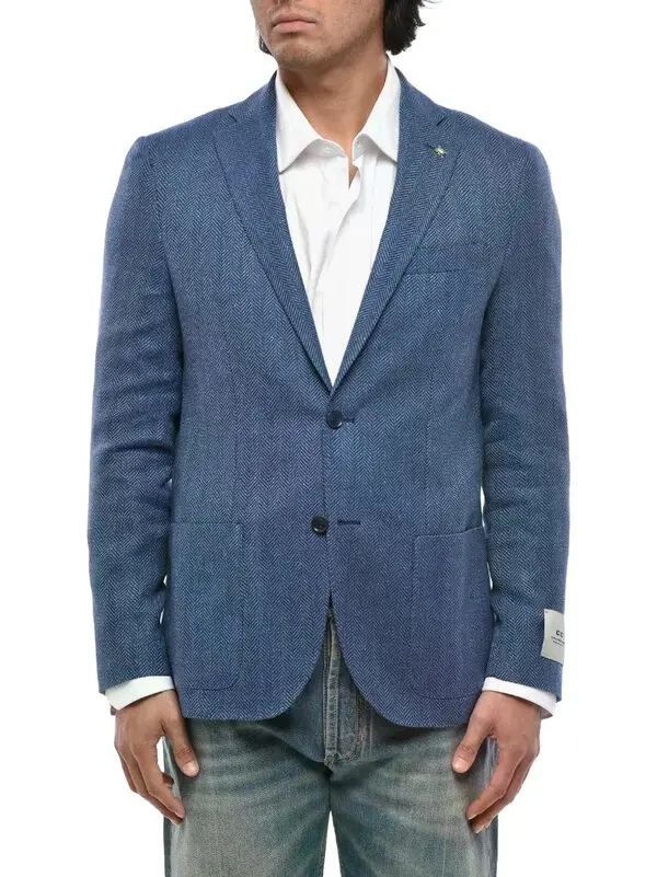 Corneliani Herringbone Patch-pocket Blazer - Blue