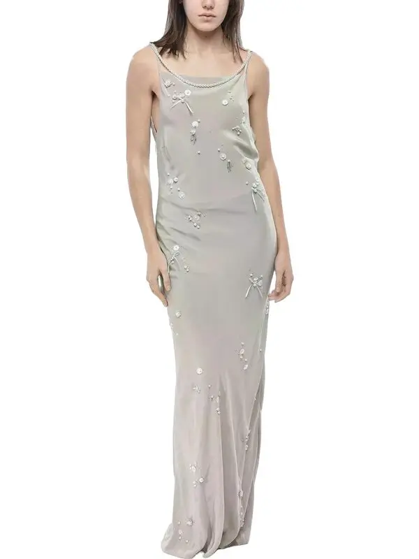 Bernadette Sequin-embellished Pearl-strap Maxi Dress - Grey