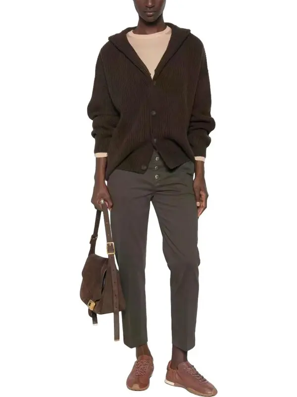 DONDUP Ribbed Knit Hooded Cardigan - Brown