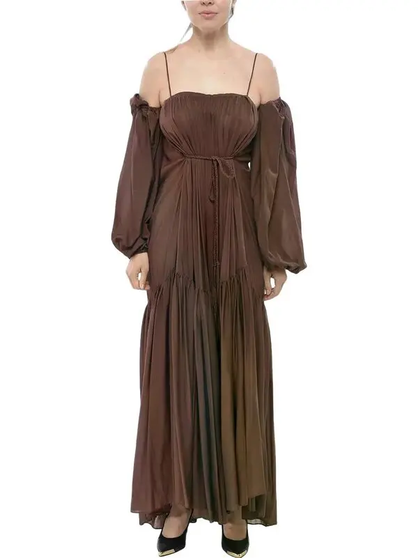 SUPER BLOND Maxi Ruffled Puff-sleeve Dress - Brown