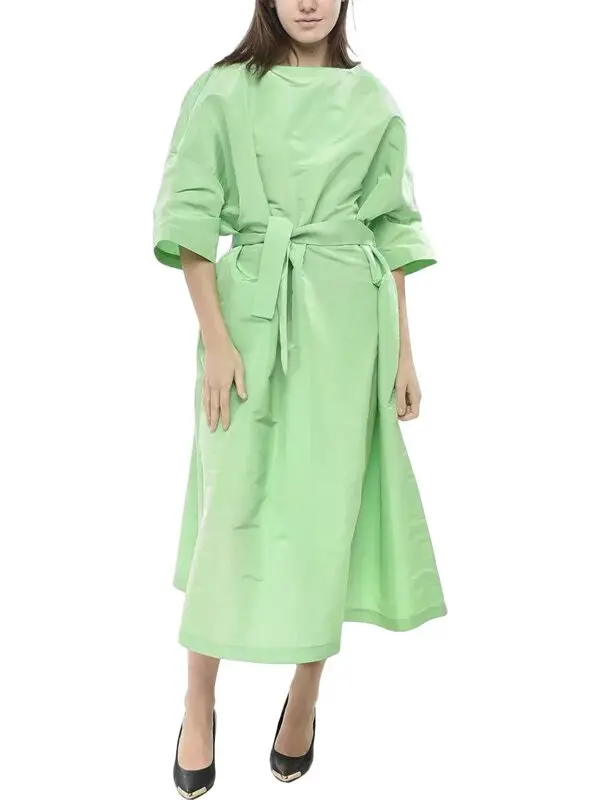 SUPER BLOND Midi Belted Silk-organza Kaftan - Green