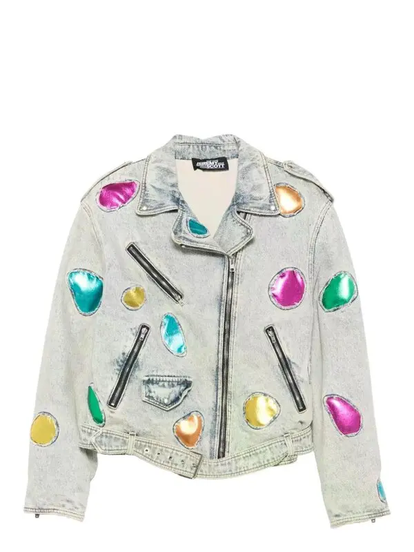 Jeremy Scott Acid Wash Gem-embellished Denim Jacket - Blue
