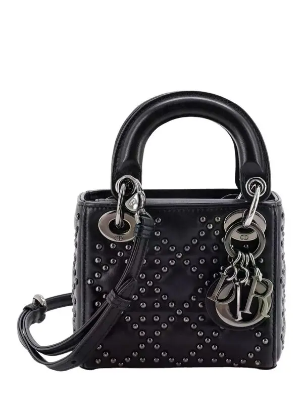 Dior Lady Pearl Cannage Studded Lambskin Micro Satchel - Black
