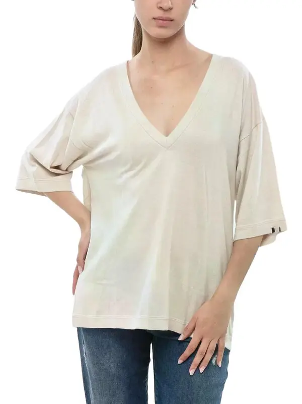 Extreme Cashmere Nº406 V-neck Oversized T-shirt - Neutrals