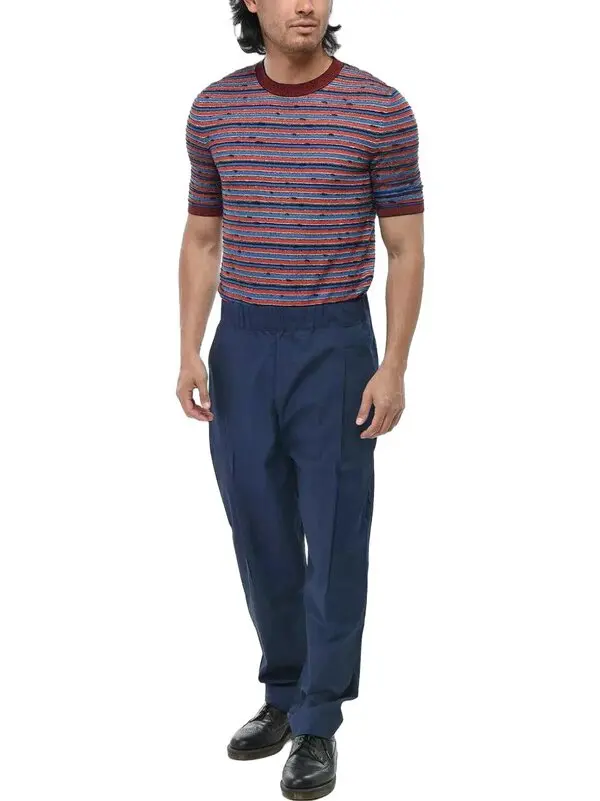 LANEUS Pleated Cotton Trousers - Blue