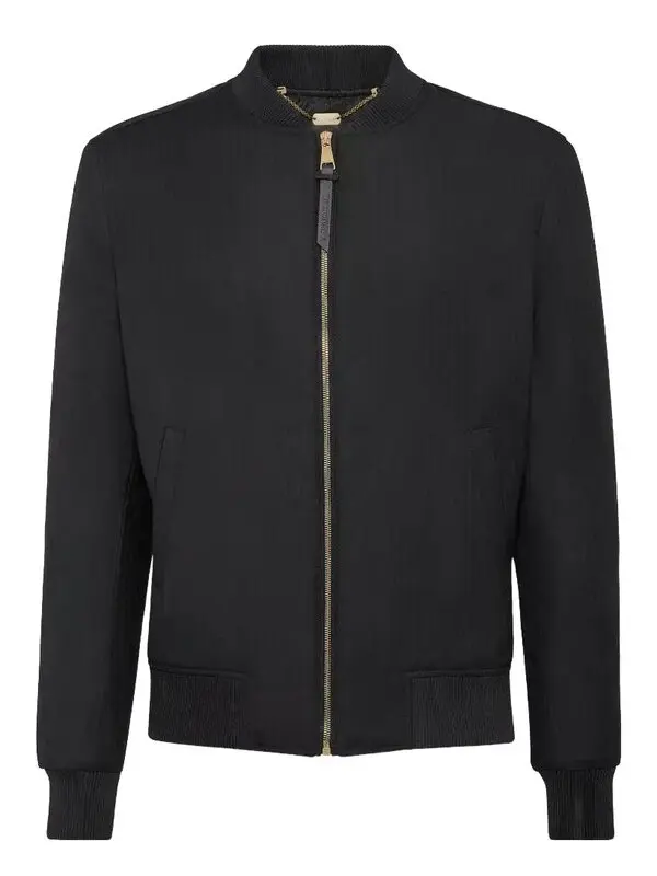 BILLIONAIRE Wolf Print Zip-up Bomber Jacket - Black