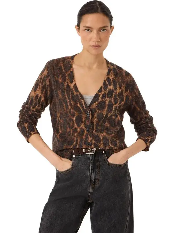 HUSH Cynthia Leopard Print Knitted Cardigan - Trans Neutral Leopard Brown