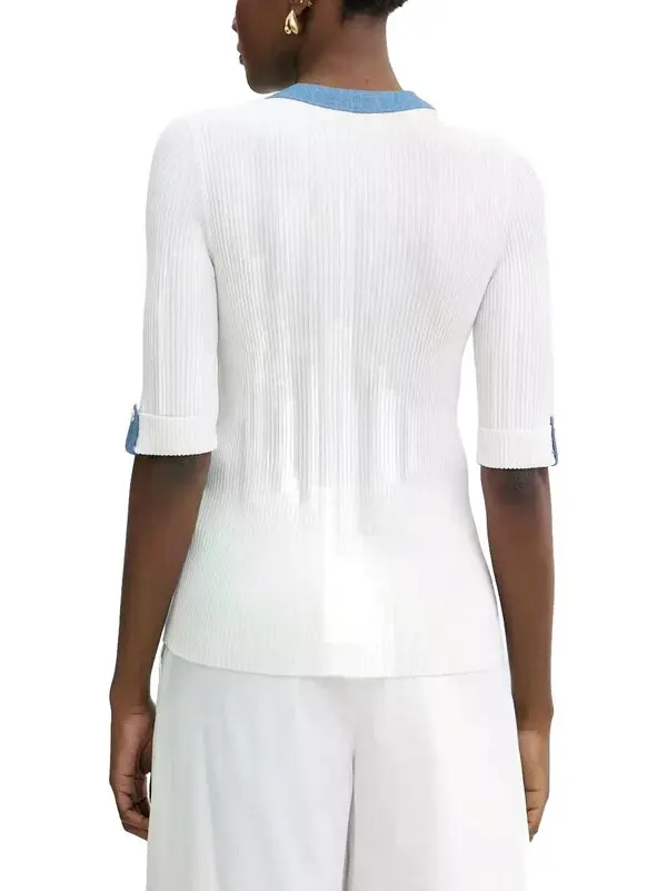Luisa Spagnoli Ribbed-knit T-shirt With Denim Trim - White