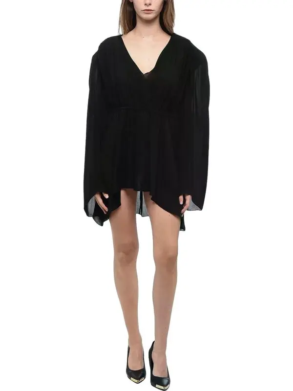 Wardrobe.NYC Gathered V-neck Asymmetrical Mini Dress - Black