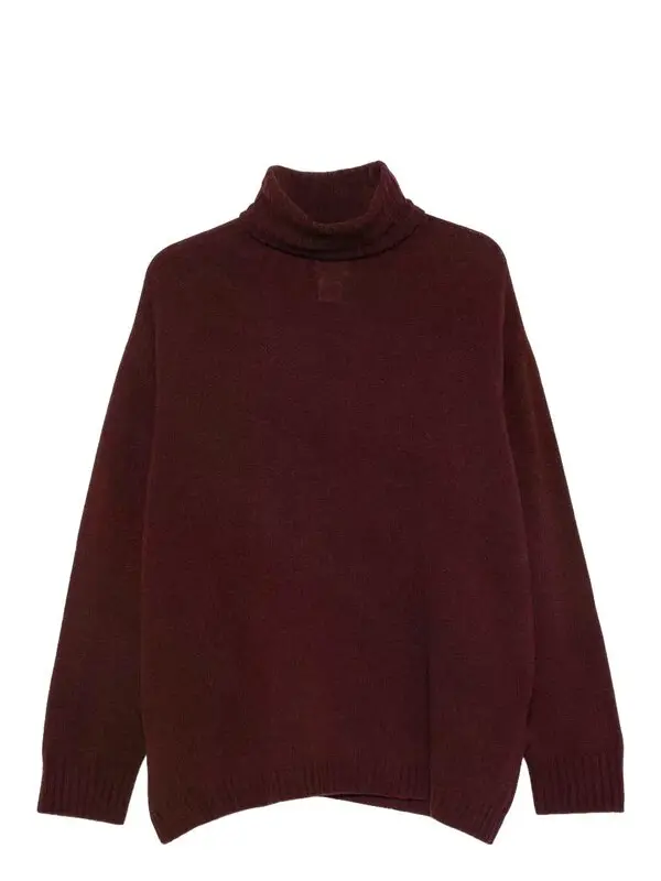 ALYSI Burgundy Knit Turtleneck Sweater With Side Slits - Red