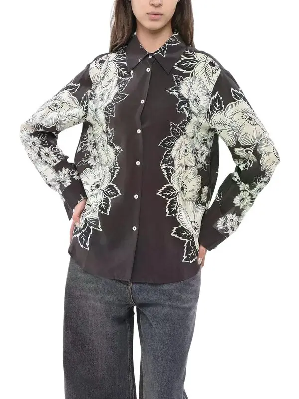 P.a.r.o.s.h Floral Print Asymmetric Silk Shirt - Brown