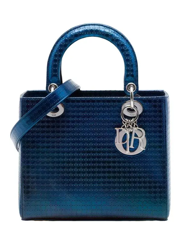 Dior Medium Metallic Patent Microcannage Lady Satchel - Blue