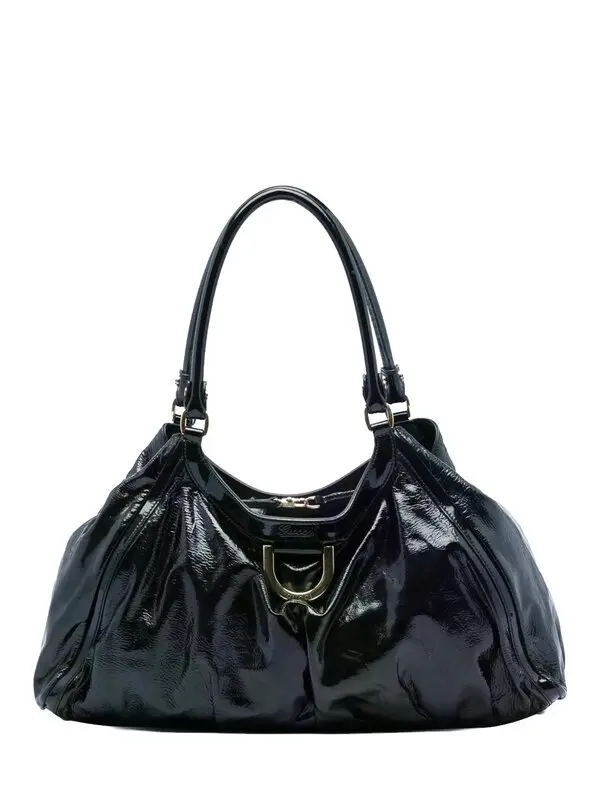 Gucci Patent Abbey D Ring Shoulder Bag - Black