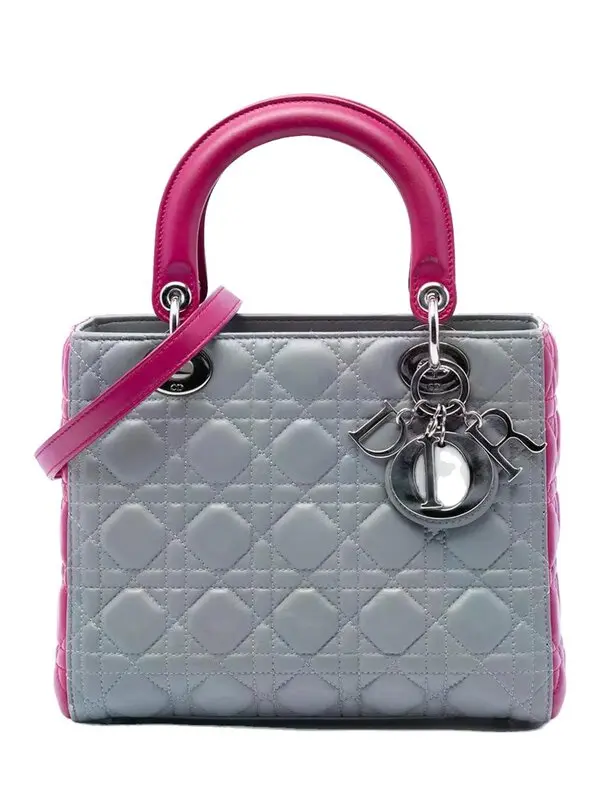 Dior 2014 Medium Bicolor Lambskin Cannage Lady Satchel - Pink