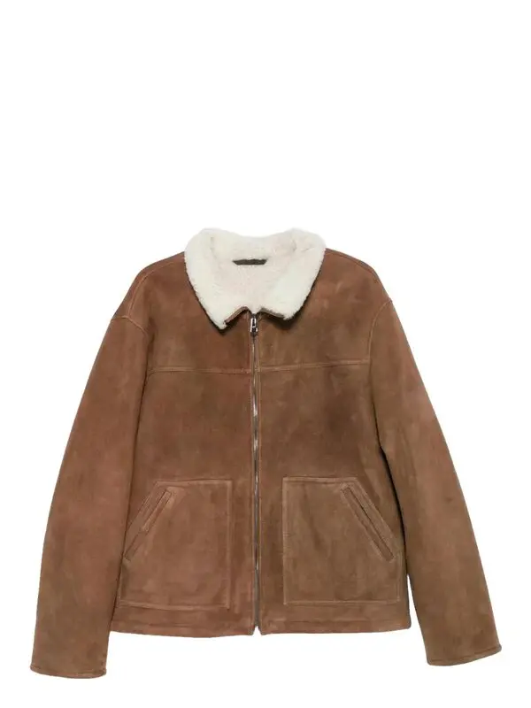 MANZONI 24 Shearling Collar Suede Jacket - Brown