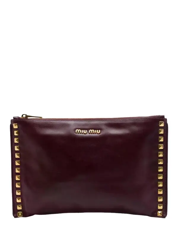 Miu Miu Studded Leather Zip Clutch Bag - Red