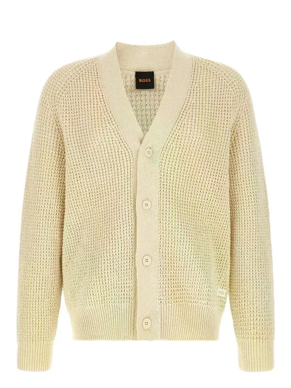 BOSS Honeycomb Knit V-neck Cardigan - Neutrals