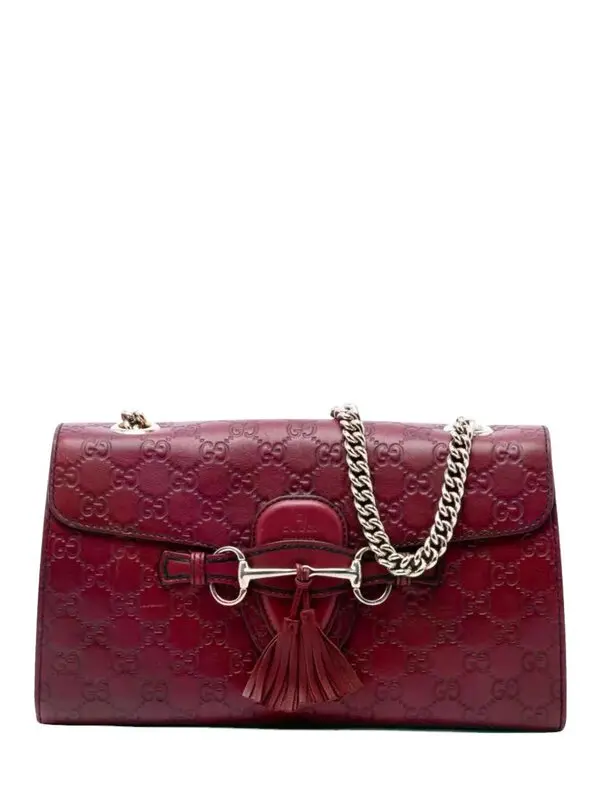 Gucci Embossed Leather Shoulder Bag - Red