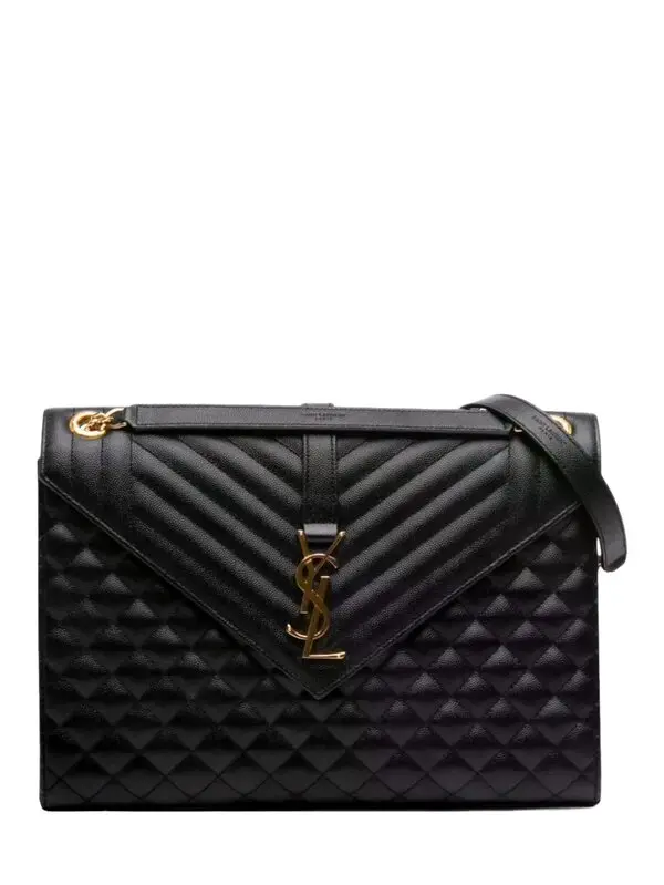 Saint Laurent 2018 Medium Grain De Poudre Triquilt Monogram Envelope Bag Shoulder Bag - Black