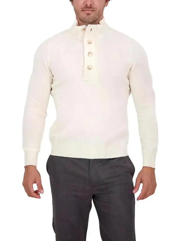 GRAN SASSO Ribbed Knit High Neck Sweater With Button Fastening - White