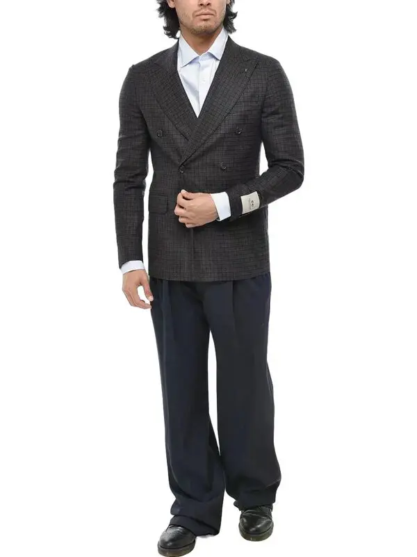 Corneliani Double-breasted Checked Blazer - Brown