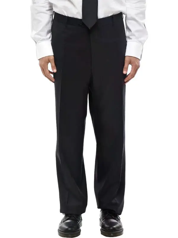 Corneliani Navy Virgin Wool Pressed Crease Trousers - Blue