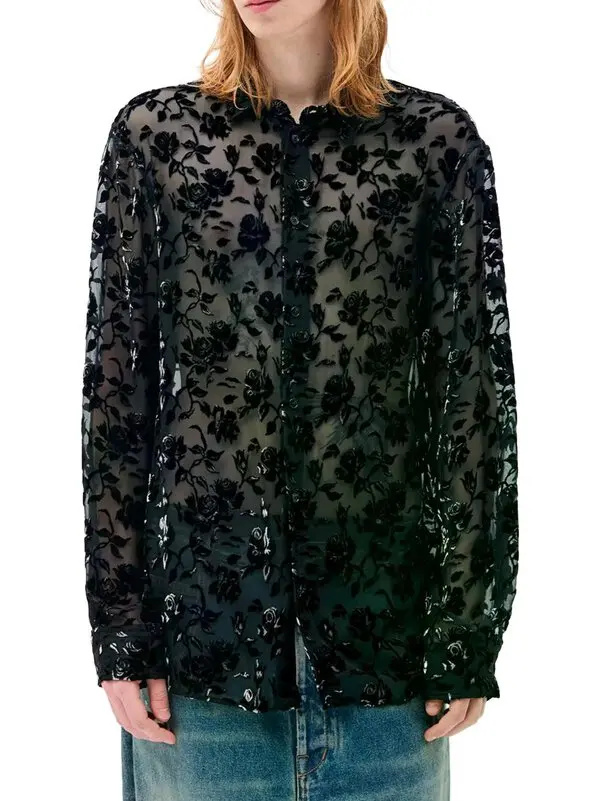 ANN DEMEULEMEESTER Andre Floral-devoré Shirt - Black