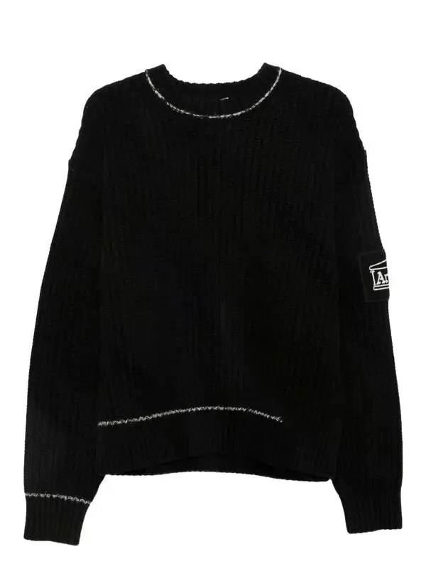 Aries Logo Patch Long Sleeve Sweater - Black