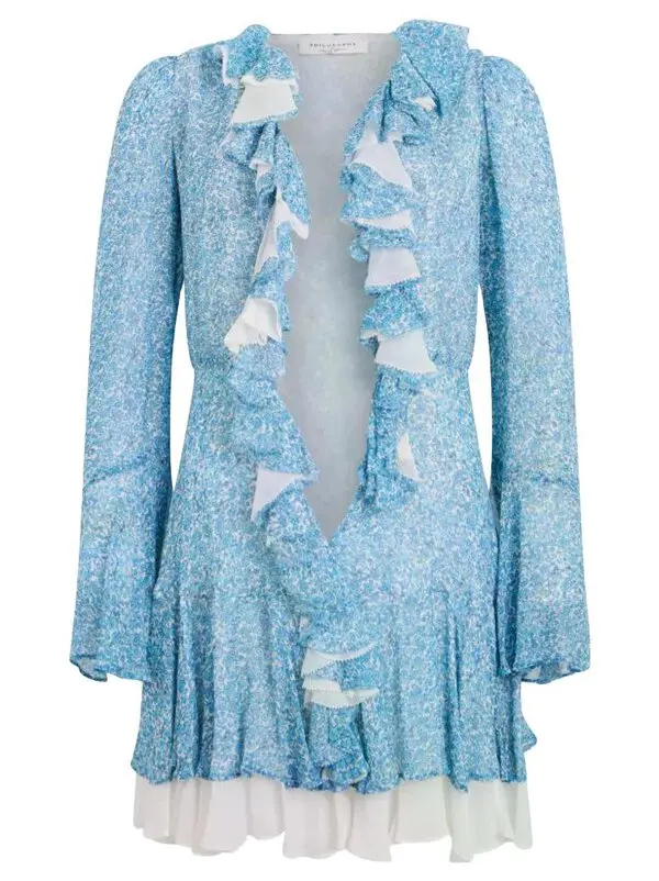Philosophy Di Lorenzo Serafini Floral Print Ruffled Mini Dress - Blue
