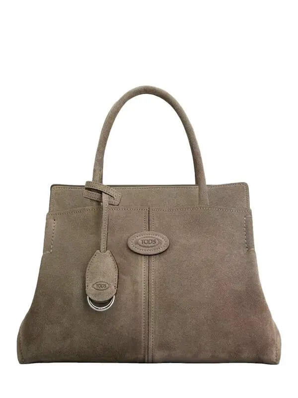 TOD'S Suede Tote Bag With Logo Patch - Grey