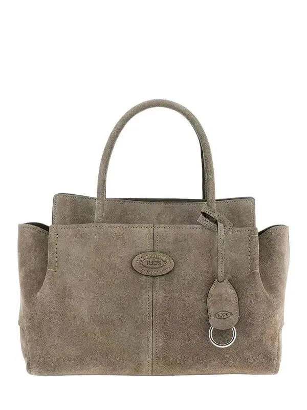 TOD'S Suede Tote Bag With Logo Patch - Grey