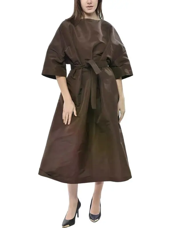 SUPER BLOND Belted Silk Midi Dress - Brown