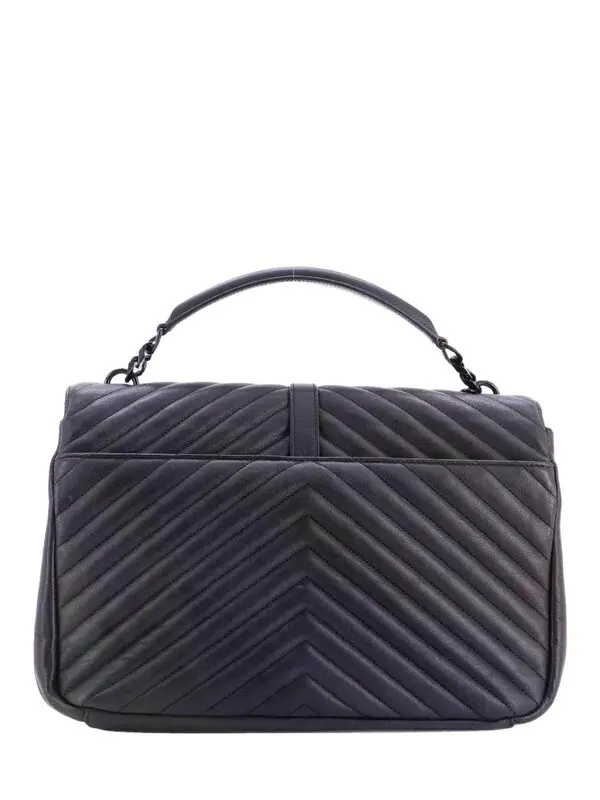 Saint Laurent Monogram College Bag Matelasse Chevron Leather Large Shoulder Bag - Black
