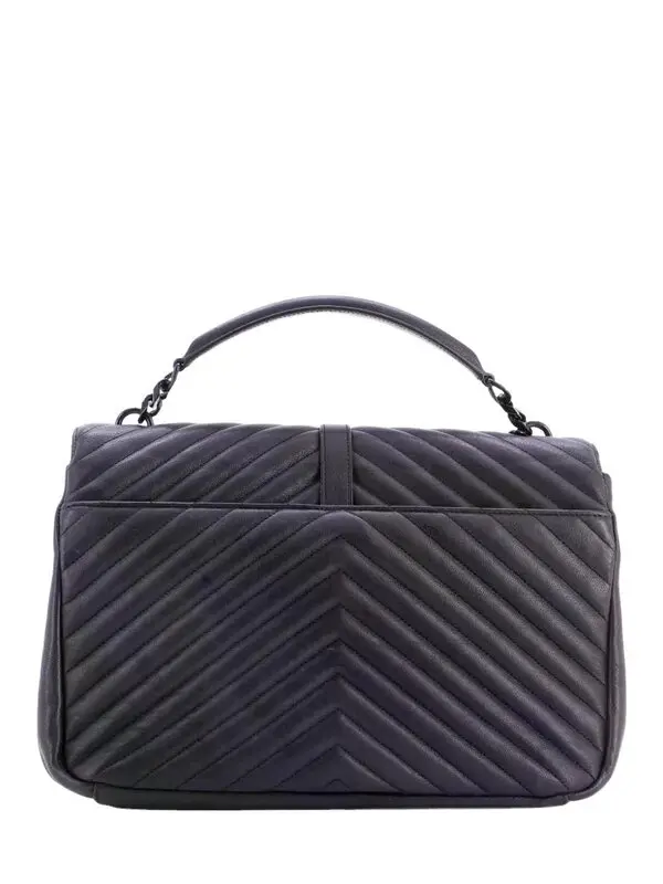 Saint Laurent Classic Monogram College Bag Matelasse Chevron Leather Large Shoulder Bag - Black