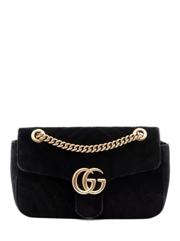 Gucci Gg Marmont Matelassé Velvet Shoulder Bag - Black