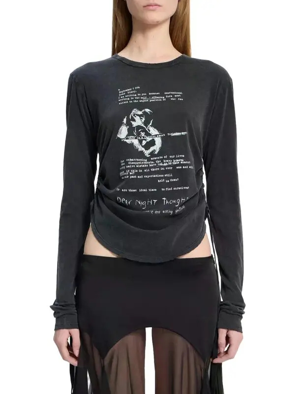 ANN DEMEULEMEESTER Graphic Print Ruched Long-sleeved T-shirt - Grey