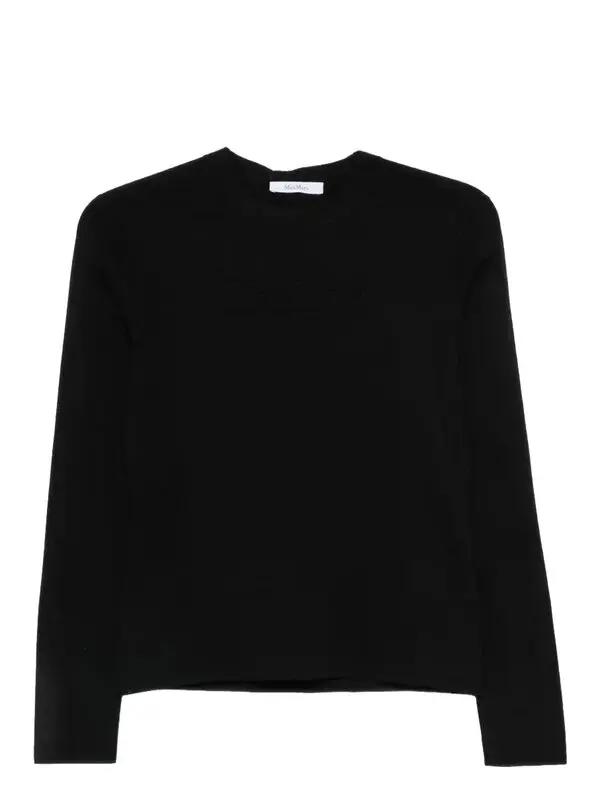 Max Mara Long-sleeve Crew Neck Jumper With Embroidered Logo - Black