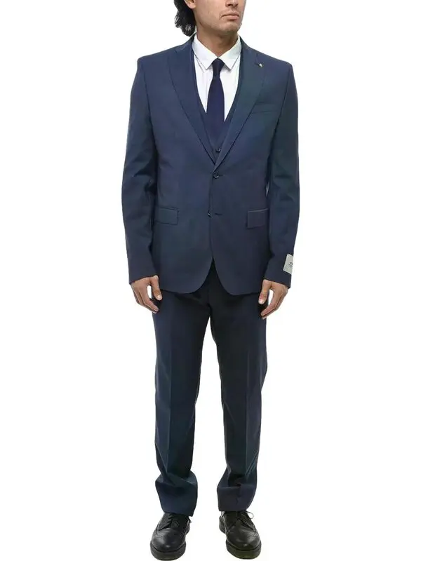 Corneliani Logo-patch Three-piece Wool Suit - Blue