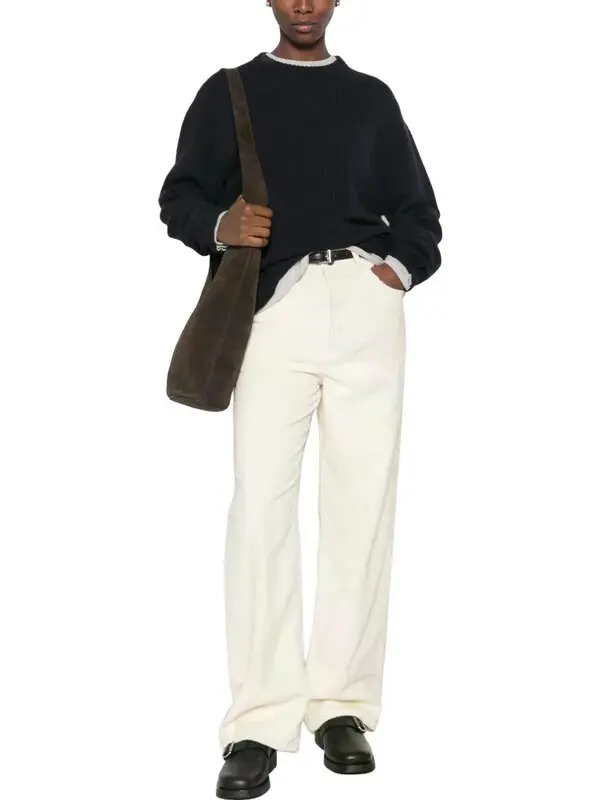 ALYSI Ribbed Crew Neck Long Sleeve Sweater - Blue