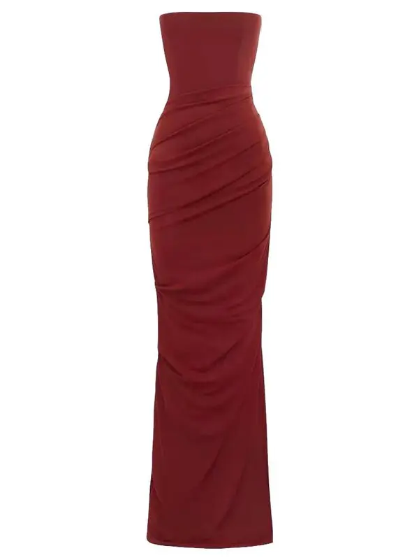 Alex Perry Strapless Draped Gown Maxi Dress - Red